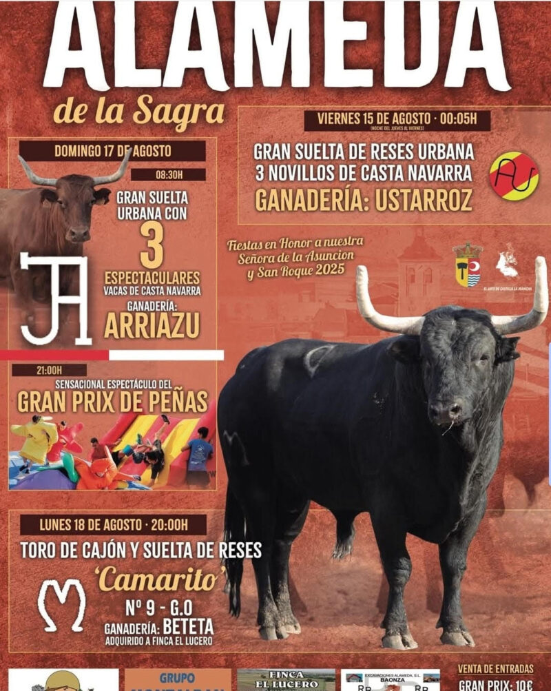 TOROS ALAMEDA DE LA SAGRA DEL 15 AL 18 DE AGOSTO DE 2025 - Toros hoy