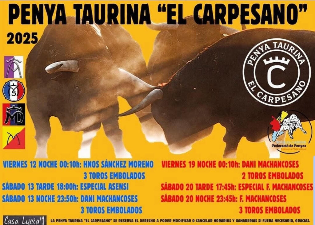 TOROS PENYA TAURINA EL CARPESANO 19 Y 20 DE SEPTIEMBRE 2025 - Toros hoy