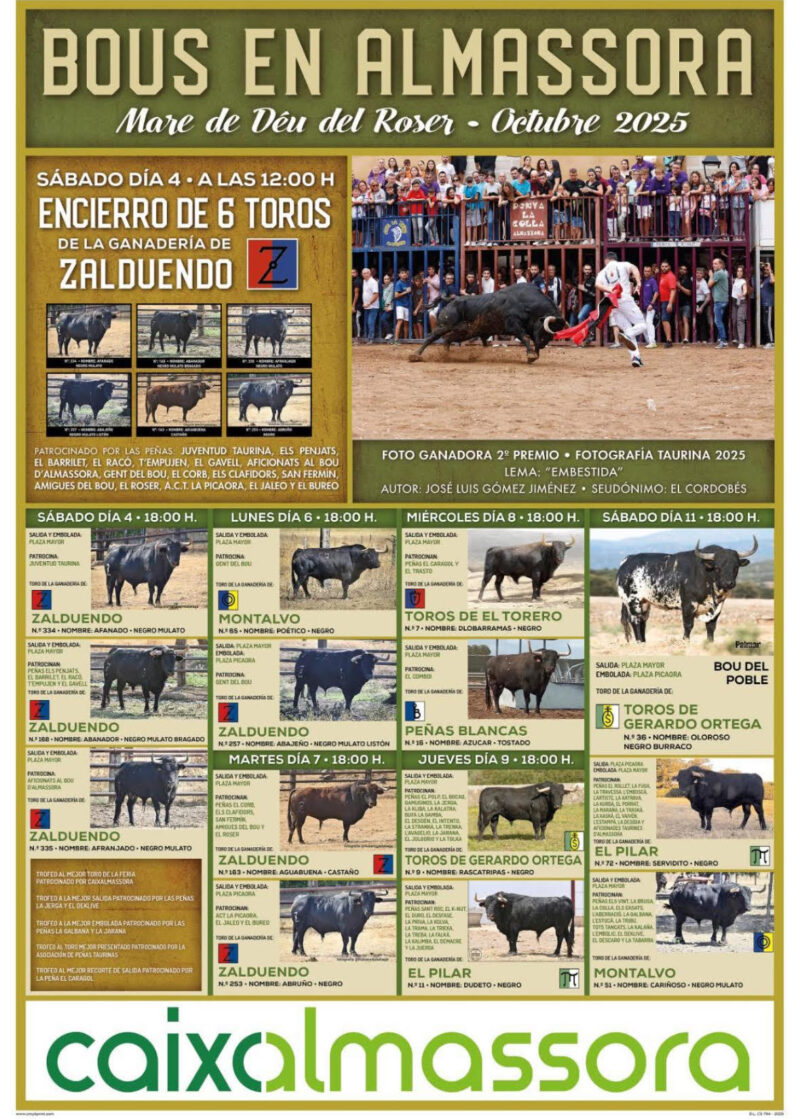 TOROS ALMASSORA DEL 4 AL 9 DE OCTUBRE 2025 - Toros hoy