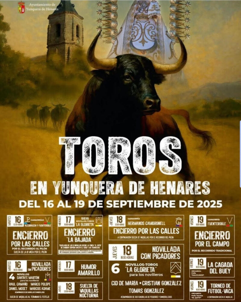 TOROS YUNQUERA DE HENARES DEL 16 AL 19 SEPTIEMBRE 2025 - Toros hoy